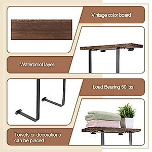 Qunclay 2 Pcs Wall Towel Racks for Rolled Towels, Bathroom Towel Holder with Wooden Shelf for Large Small Roll Towel, Hand Towels, Spa, Salon, RV, Matte Black