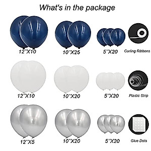 Navy Blue Silver Balloon Garland Arch Kit 150pcs Navy Blue Silver White Balloons for Graduation Birthday Baby Shower Baseball Football Theme Party