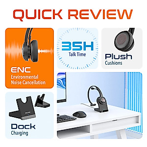 Delton Noise Canceling Bluetooth Computer Headset with Charging Dock, Wireless Headset for Laptop/PC/iMac/Tablet/Smartphones, Compatible with MS Teams, Zoom, Google Meet, Slack and More - Black