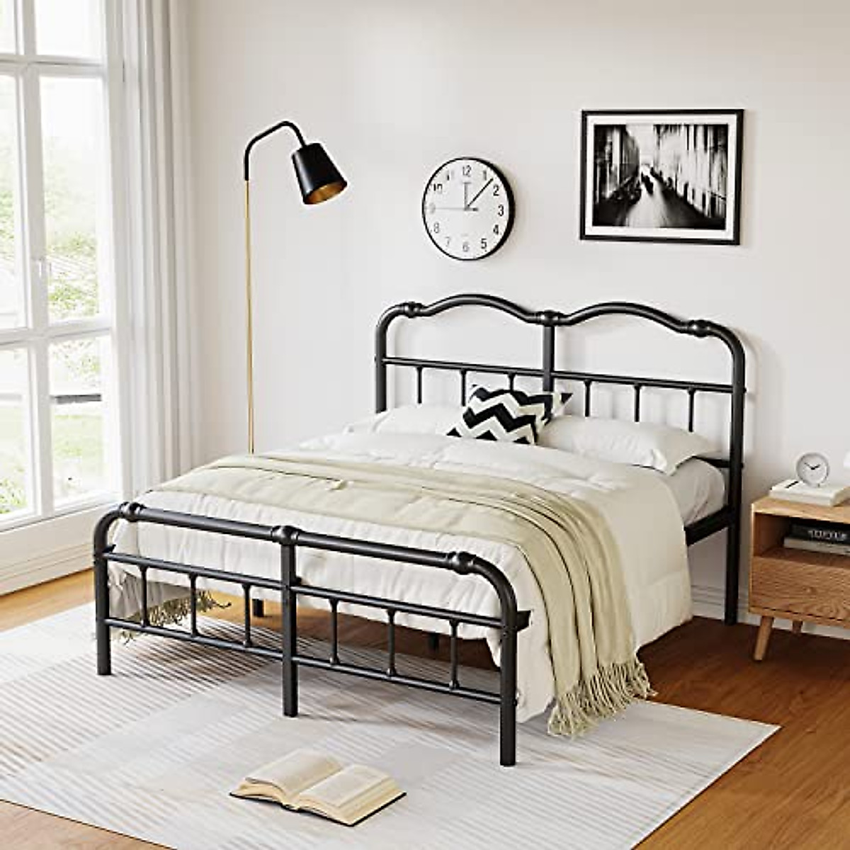 FDLOGW King Size Bed Frame with Headboard and Footboard, 14 Inch High, No Box Spring Needed Heavy Duty Metal Platform Bedframe, Noise Free