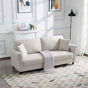 Lepfun 81.5” Loveseat Sofa, Mid Century Modern Linen Fabric 3-Seater Love Seat Couch with Curved Armrest for Living Room, Bedroom, Apartment and Small Space (Beige)