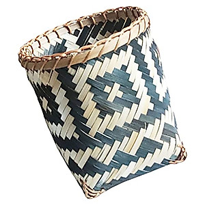 jojofuny Woven Basket Trash Can Round Rattan Waste Basket Planter Woven Storage Baskets Wicker Wastebasket Garbage Container Bin for Bathroom Bedroom Home Office