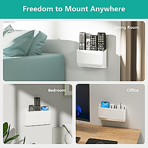 WALI Remote Control Holder Wall Mount 2 Pack, 8 Inch Hole-Free TV Remote Holder Wall Mount No Need to Drill Holes Adhesive Remote Control Wall Holder for 3 or 4 Remote Controls, White (WMH002-W)