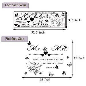 Mr. and Mrs. Wall Decals Wall Art Sticker Peel and Stick Wedding Sayings Art Lettering Stickers Hands with Hearts Romantic Wall Decor Wedding Anniversary Decor Bedroom Living Room Home Decor