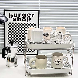 Zosenley 2-Tier Cups Mugs Drying Rack with Drain Tray , Kitchen Storage Organizer Shelf for Drinking Glass Bottle Bowls