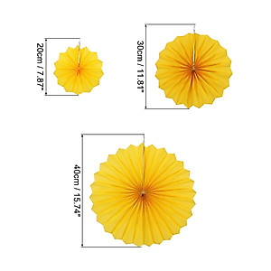 MECCANIXITY Hanging Paper Fans Party Set 12Pcs Round Pattern Hanging Paper Fans Decoration for Home Shop Wall Birthday Wedding Graduation Events(Yellow)