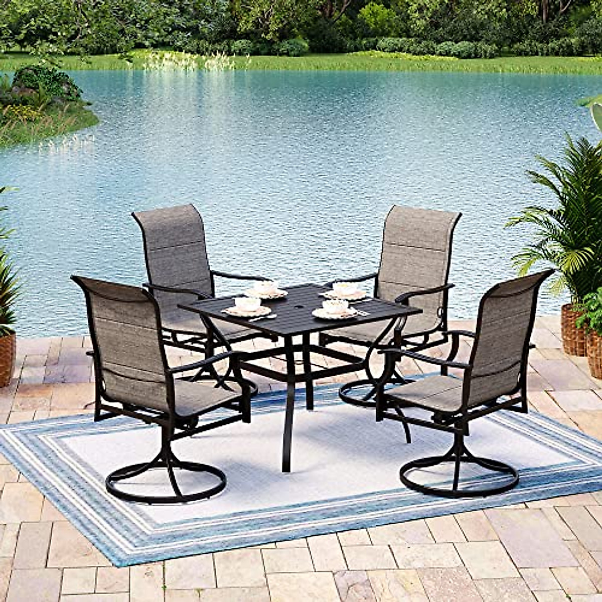 MIXPATIO Outdoor Dining Swivel Chairs Set of 2 High Back Patio Chairs with Textilene Mesh Fabric for Deck Lawn Garden