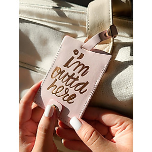 Ban.do Getaway Suitcase Tag for Travel, Pink Durable Vegan Leather Luggage Identifier, I'm Outta Here