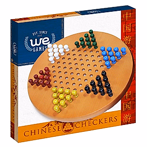 WE Games Solid Wood Chinese Checkers Board Game with Pegs- 11.5 in,6 players