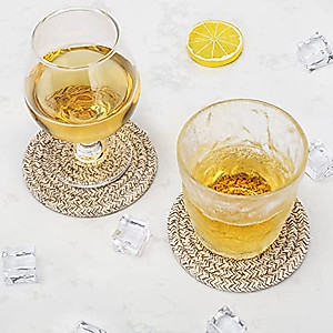 ABenkle 8 Pcs Drink Coasters with Holder, Cotton Woven Absorbent Coasters for Drinks, Minimalist Home Decor Coaster Set for Wooden Tabletop Protection Table, 4 inches Mixed Brown