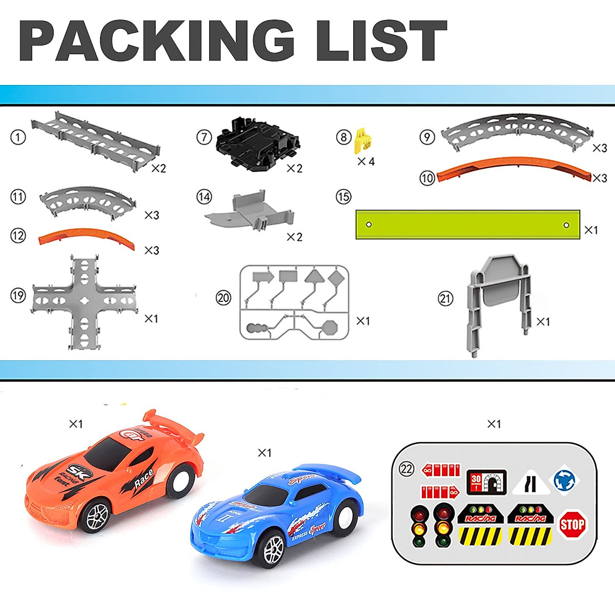 Race Car Track Set, Assembled Car Track Toys with 27 Pcs Building Kits, 2 High Speed Race Cars, 360° Loop X-type Crossing Track for Kids 3+ Ages Birthday (A Race Car Set)
