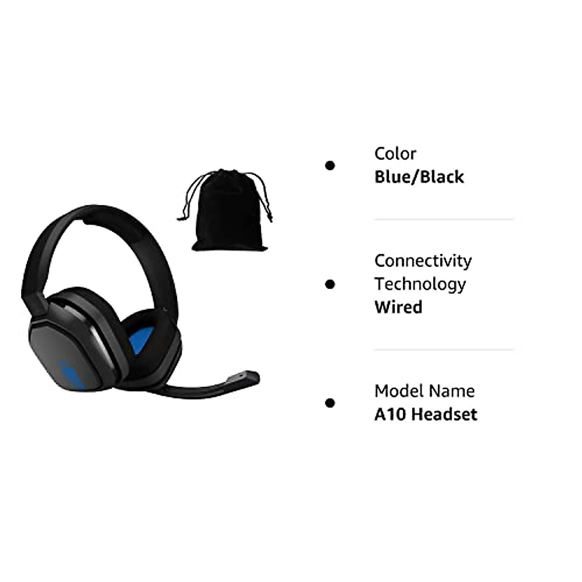 ASTRO Gaming A10 Headset for Xbox One/Nintendo Switch / PS4 / PC and Mac - Wired 3.5mm and Boom Mic w/Velvet Pouch Bag - Bulk Packaging - (Blue/Black)