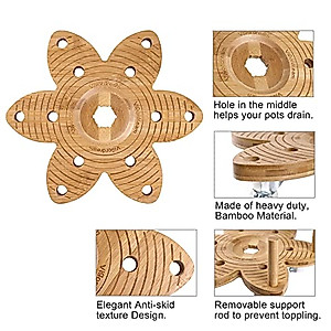 Vigordream Plant Caddy with Wheels 14" Heavy Duty Plant Rollers for Flower Pot, Bamboo Planter Dolly Holder Lockable Casters for Indoor Outdoor