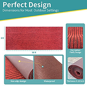 JILIEASE Boat Carpet Marine Grade with Stripe Red,Waterproof TPR Back for Outdoor Patio Porch Deck Garage Indoor Outdoor Area Rug Runner Non-Slide Rug (Red-Black with TPR Back, 6 × 18 ft(108 sq.ft))