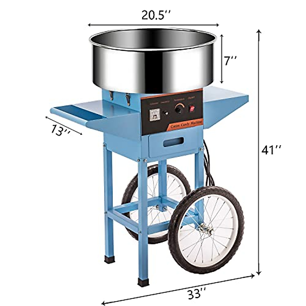 Commercial Cotton Candy Machine w/Cart Electric Cotton Candy Floss Maker - 110V for the Perfect Party Favor for Birthdays, School function, or Social Events.（Blue） (With wheels, BLUE)