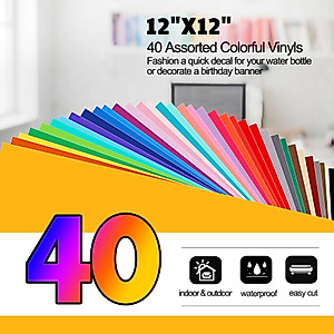 TECKWRAP Permanent Adhesive Vinyl Sheets 12" x 12" 40 Sheets/Pack Assorted Colors for Craft Cutters