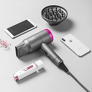 Hair Dryer CONFU Blow Dryer 1600W Ionic Hairdryer Portable Blowdryer with Diffuser Lightweight Quick Drying ETL Certified for Home & Travel (Dark Grey)