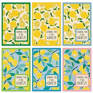 Whaline 36 Pack Lemon Greeting Cards Bulk Sending You A Big Squeeze Note Cards with Envelopes Matching Seal Stickers 6 Color Blank Cards for Spring Summer Bridal Baby Shower Birthday Party
