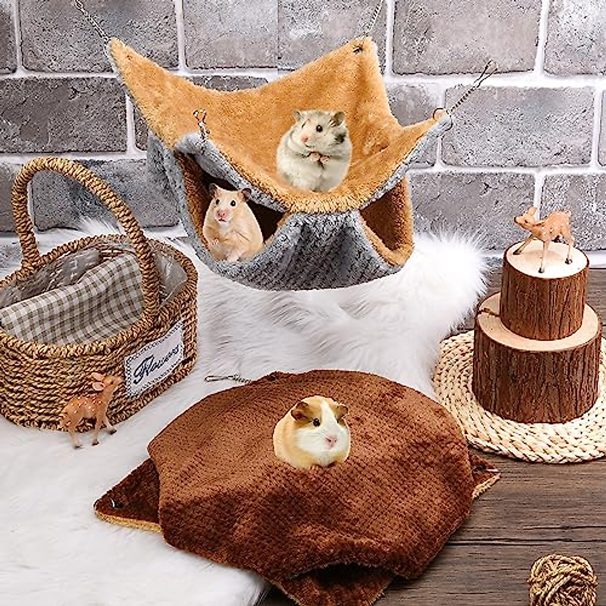 Jspupifip 2 Pcs Guinea Pig Ferret Rat Hammock,Hamster Accessories for Cages,13.3x13.3 Inches,Hanging Bunkbed Hammock for Small Animals,Kitten,Squirrel,Chinchilla,Rat,Parrot,Guinea Pig Supplies