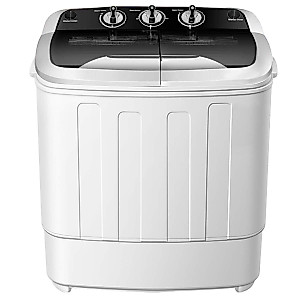 Clothes Washing Machines,SAFEPLUS Compact Mini Twin Tub Versatile Washer Machine with 8 lbs Washing &5 lbs Spin Dryer Load Cappacity Gravity Drain Pump and Drain Hose for Apartment Black