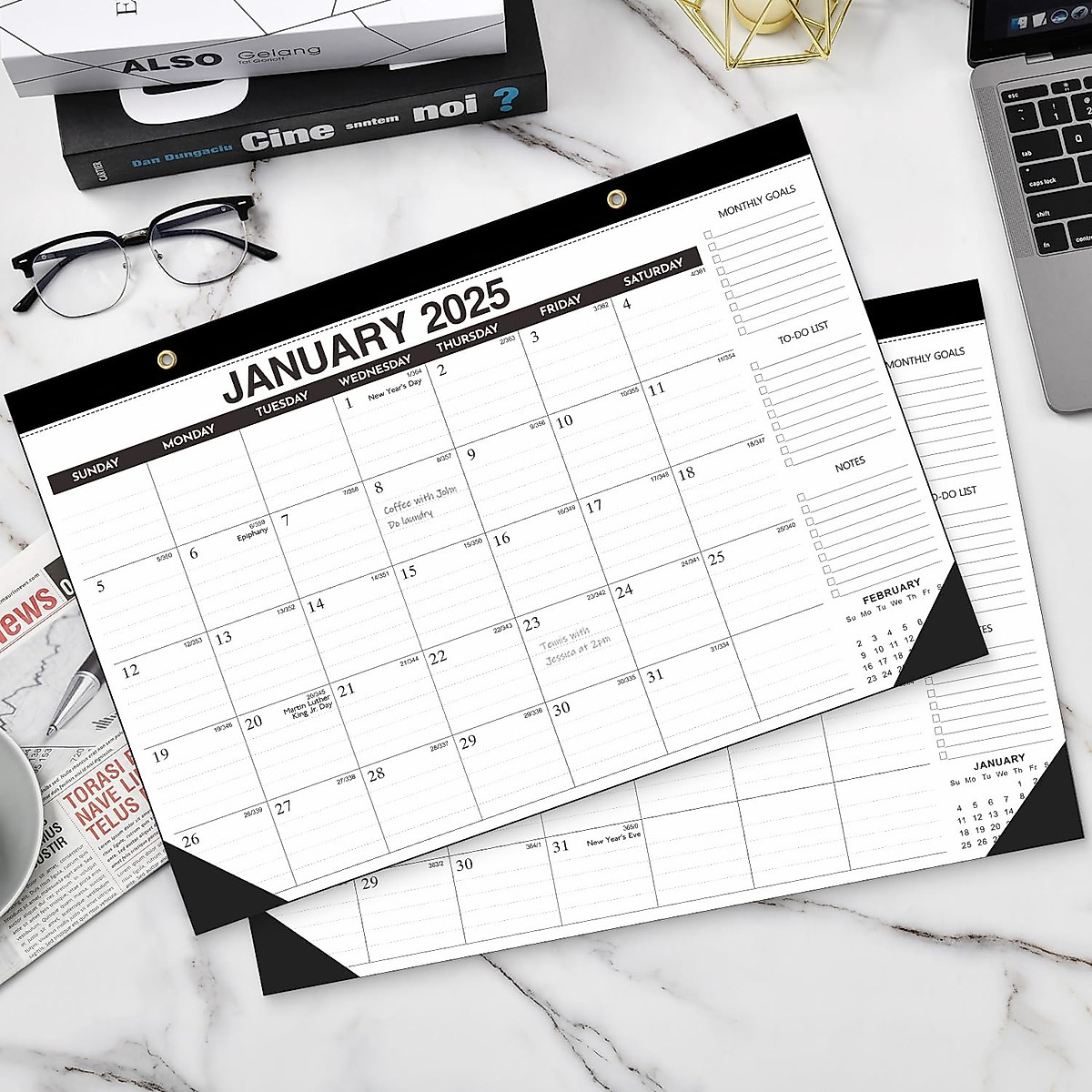 2023-2024 Desk Calendar, 18 Month Desk Calendar/Wall Calendar Combo, 17" x 12", January 2023-June 2024, Highlight Holidays, Planning Calendar, Thick Paper