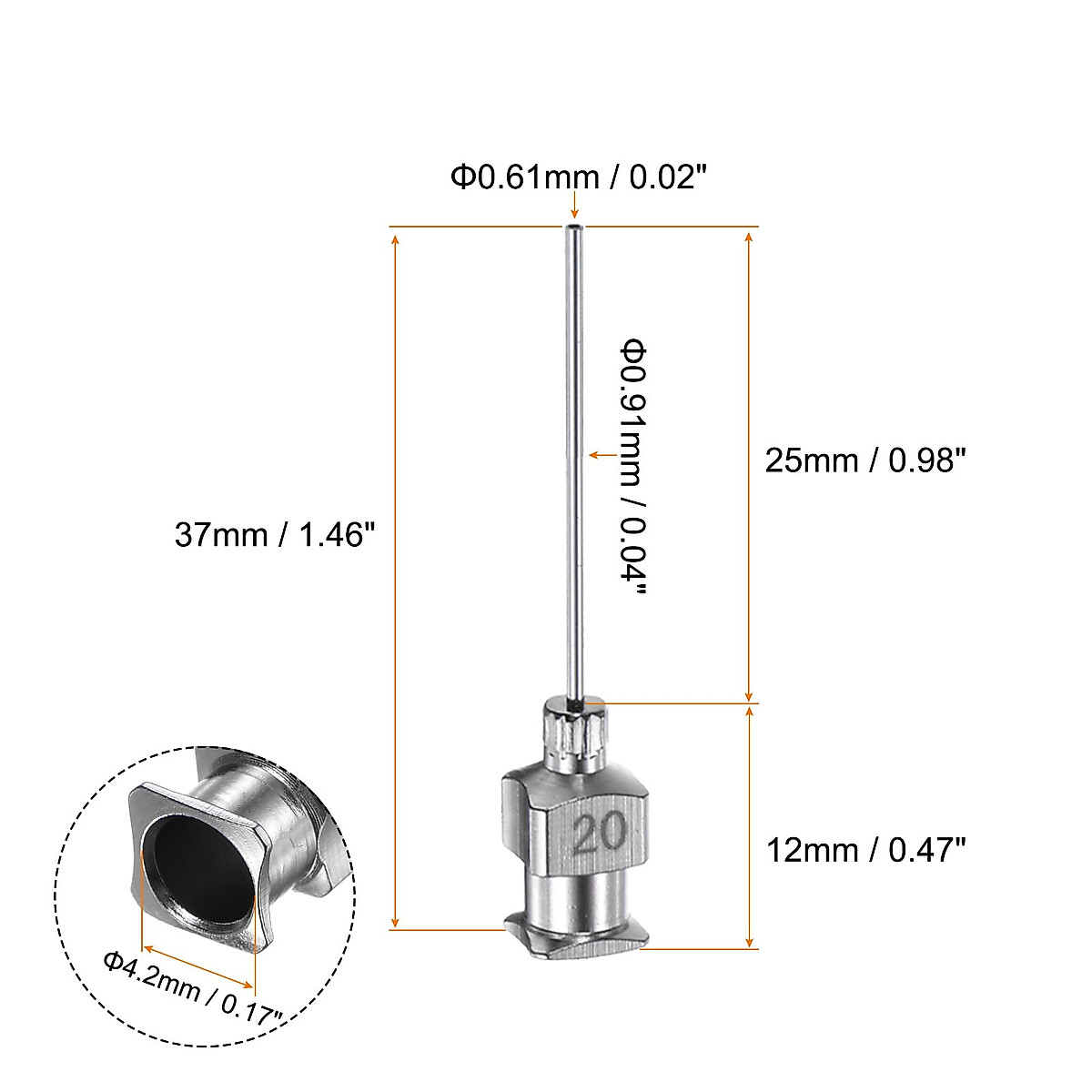 HARFINGTON 10pcs 20Gauge Stainless Steel Dispensing Needles, 1" All Metal Glue Needle Tube Blunt Tips Luer Lock for Thick Liquids, Ink, Glue, Lab Use
