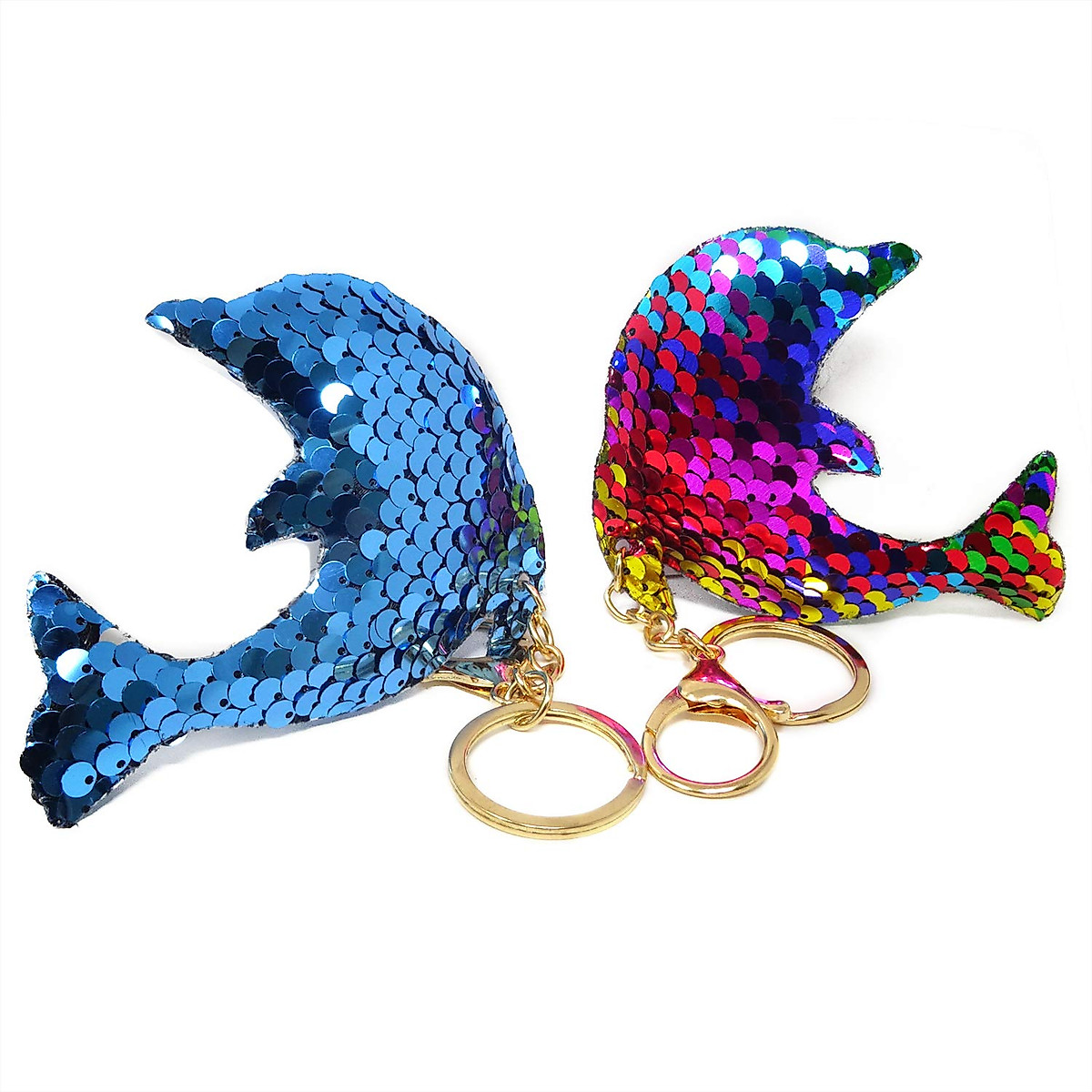 Honbay 4PCS Sparkly Sequins Keychains Ocean Theme Animal Dolphin Shaped Keychains Party Favors Car Keychain Handbag Hanging Ornament Backpack Keychain, for Birthday, Wedding, Christmas, etc