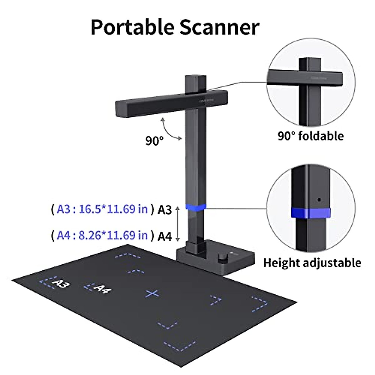 CZUR Shine Ultra Pro Scanner, 24MP Document Scanner, Max DPI 440, Portable USB Document Camera, A3 Large Format Book Scanner, Adjustable Height, Auto-Flatten & Deskew, Compatible with Windows & Mac OS