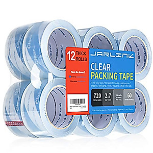 JARLINK Upgraded Version Clearer Packing Tape 12 Rolls, Heavy Duty Packaging Tape for Shipping Packaging Moving Sealing, 2.7mil Thick, 1.88 inches Wide, 60 Yards Per Roll, 720 Total Yards