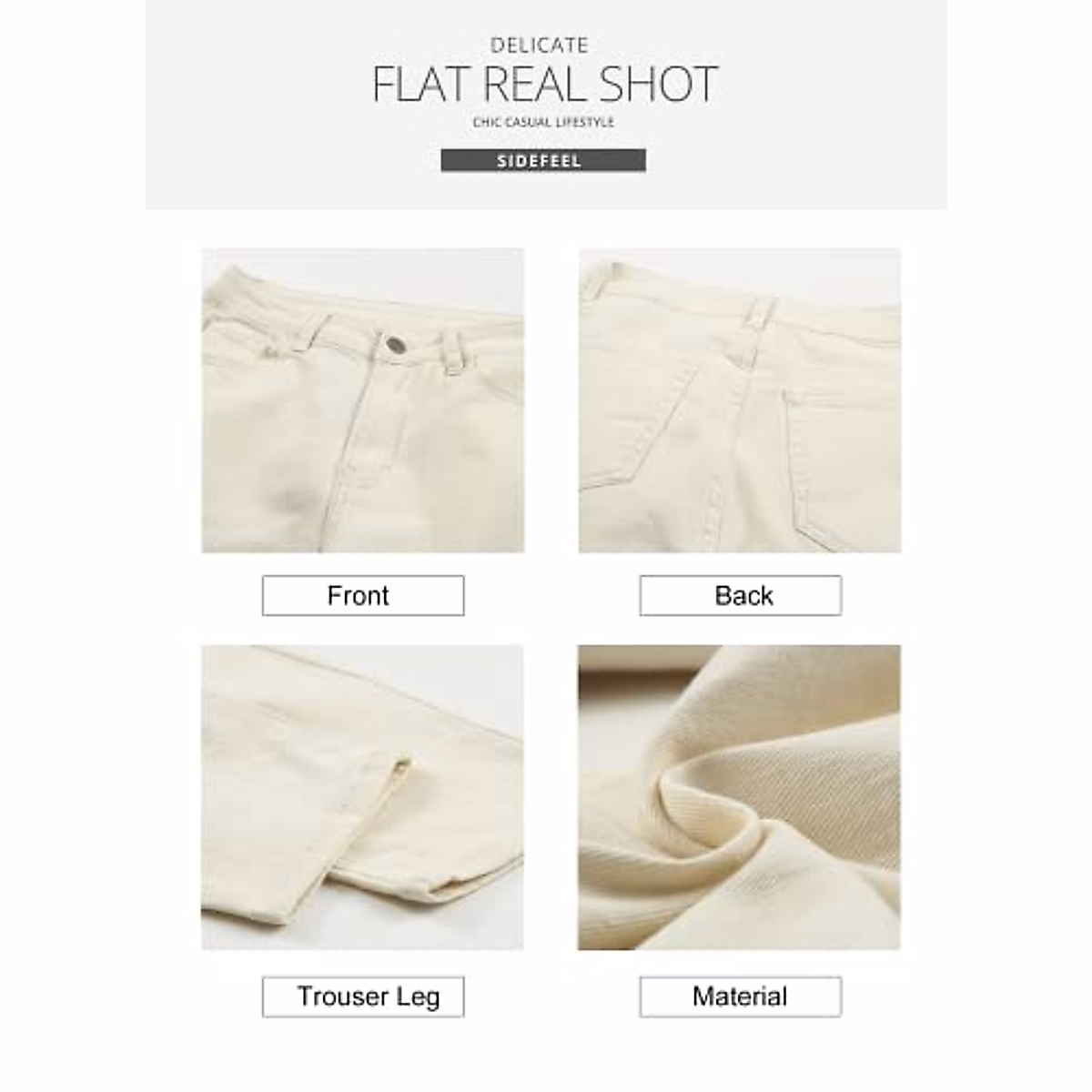 Sidefeel Womens High Waist Mom Jeans Crop Stretch Loose Fit Denim Pants US10 White