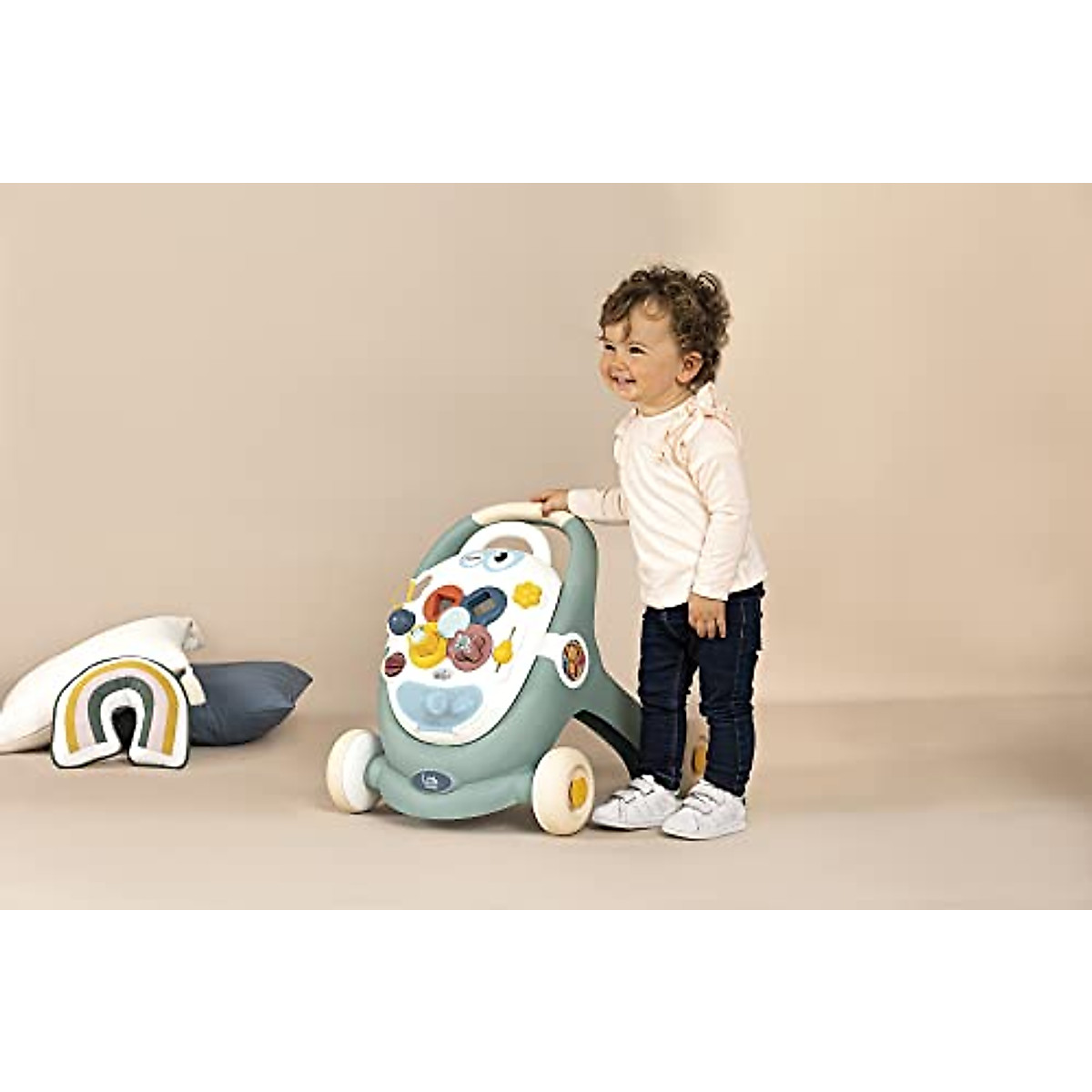 Little Smoby Baby Walker by Smoby Detachable Activity Play Board Baby’s First Doll Pushchair Toy Grows with The Child from Activity Board to Walker with Fun Colours, Actions and Sound, 7600140304