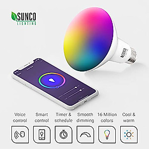 Sunco Lighting BR30 Alexa Smart Flood Light Bulbs, Color Changing LED Recessed WiFi Bulb, 8W, RGBCW, Dimmable, 650 LM, Compatible with Alexa & Google Assistant, E26 Base, No Hub Required 2 Pack