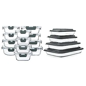 M MCIRCO 24 Pcs Glass Food Storage Containers with Lids, 8 Pcs Glass Baking Dish Set with Lids, Fridge, Microwave, Oven, Dishwasher Friendly, For Cooking, Baking