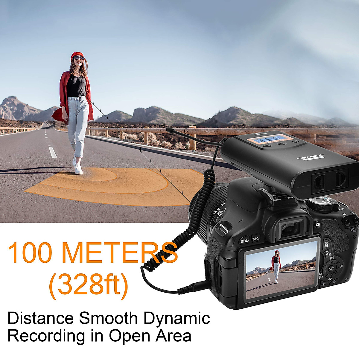 Wireless Lavalier Microphone System, Comica CVM-WM100 UHF 48 Channels Professional Wireless Microphone Compatible with Canon Nikon Sony Panasonic DSLR Cameras,XLR Camcorder,Smartphone etc.