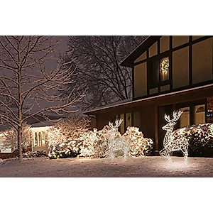 Aurio HCEB67C4GRTW 5.5ft. Christmas Indoor/Outdoor Deer Décor for Lawn, Yard and Front Garden Holiday Festive Decorations, 380 C4 Pure Twinkling LED Lights 4.5V 9W, White Metal Frame