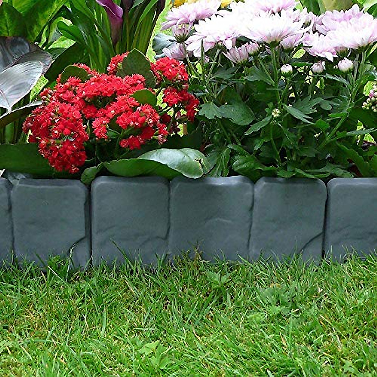 10 PCS Garden Border Fence Edging Stones Gray Effect Fence in Lawn Edging Plant Border Garden Landscape Edging