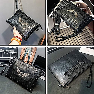 Downupdown Men&Women Clutch Skull Rivet Purse Punk Clutch Handbags Wallet with Shoulder Strap Messenger Bag Party Purse Phone Bag