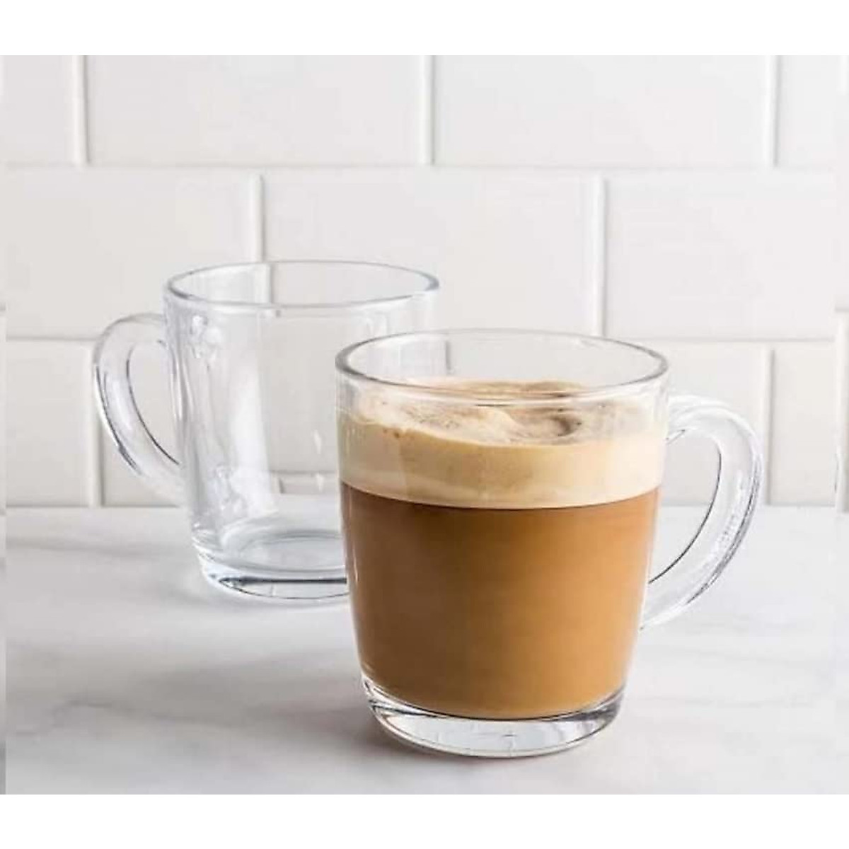 Clear Glass Coffee mugs, 11.5 Ounces- Glass Coffee Cups with Handle, Cappuccino, Espresso, Tea, Latte Cups, Cups for Drinking Hot Beverages, Large Capacity, 2 Pack (Clear)
