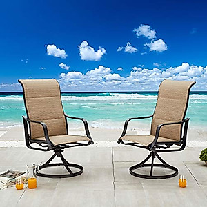 Festival Depot 2 PC Patio Dining Chairs 360° Swivel Chairs with High Back and Curved Armrest Textilene Fabric Outdoor Furniture for Deck Garden Pool (Beige)