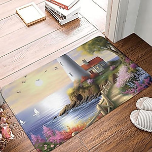 Lighthouse Diamond Painting Print Bathroom Rugs Soft Flannel Area Rug Non-Slip Bath Rug Welcome Door Mat Carpet for Living Room Bedroom Outdoor 24 x 16 in