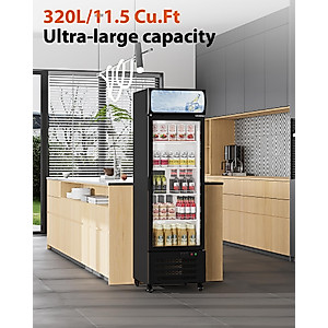 GarveeTech Commercial Display Refrigerator with Single Glass Door, 11.5 Cu.Ft Merchandiser Beverage Refrigerators Fridge, Upright Beverage Cooler, Soft Led Light, Adjustable Shelves