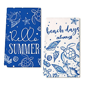 GEEORY Kitchen Towels for Summer Decor Beach Ocean Dish Towels 18x26 Inch Ultra Absorbent Bar Drying Cloth Hand Towel for Kitchen Bathroom Party Home Decorations Set of 2
