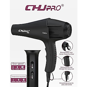 CHJPRO Professional Ionic Salon Hair Dryer, Professional 2100W Blow Dryer, Powerful Ceramic Tourmaline Quick Drying Lightweight Travel Hairdryers for Normal & Curly Hair, Includes 2 Concentrator
