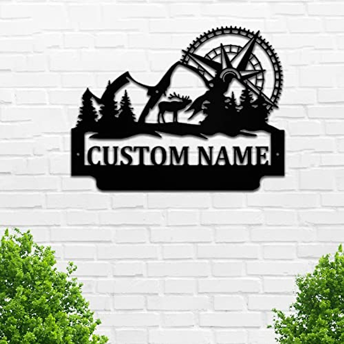 Gotstorms Custom Mountains Deer Compass Metal Wall Art, Personalized Mountains Deer Name Sign Decoration for Room, Deer Home Decor, Custom Deer