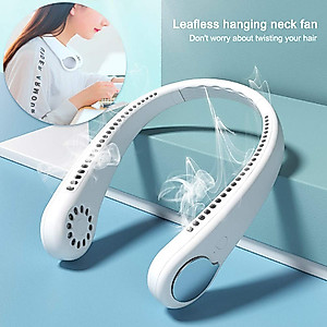 Hanging Neck Fan, Hand Free Leafless Neckband Fan - Powerful Dual Wind Head, Adjustable 3 Speed 360 Degree& Rechargeable Wearable Necklace Fan with Long-Lasting Battery for Sports Home Outdoor