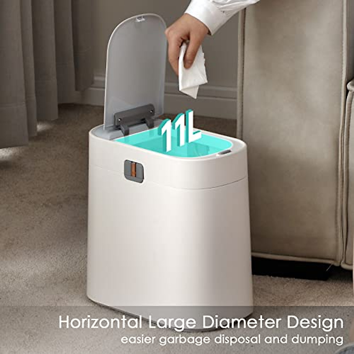 ELPHECO Bedroom Trash Can with Lid 3 Gallon Bathroom Trash Can with Lid, 11 Liter White Plastic Garbage Can with Press Type Lid, Slim Rectangular Trash Bin for Bedroom, Office, Bathroom, Dorm