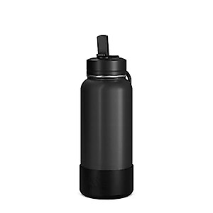 Hydrapeak 32oz Sport Insulated Water Bottle with Straw or Chug Lid, Premium Stainless Steel Water Bottles, Leak & Spill Proof, Keeps Drinks Cold for 24 Hours, Hot for 12 Hours (32oz, Black)