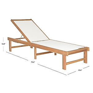 SAFAVIEH Outdoor Collection Manteca Brown Solid Wood/White Texline Fabric Adjustable Chaise Lounge Chair (PAT6708A)