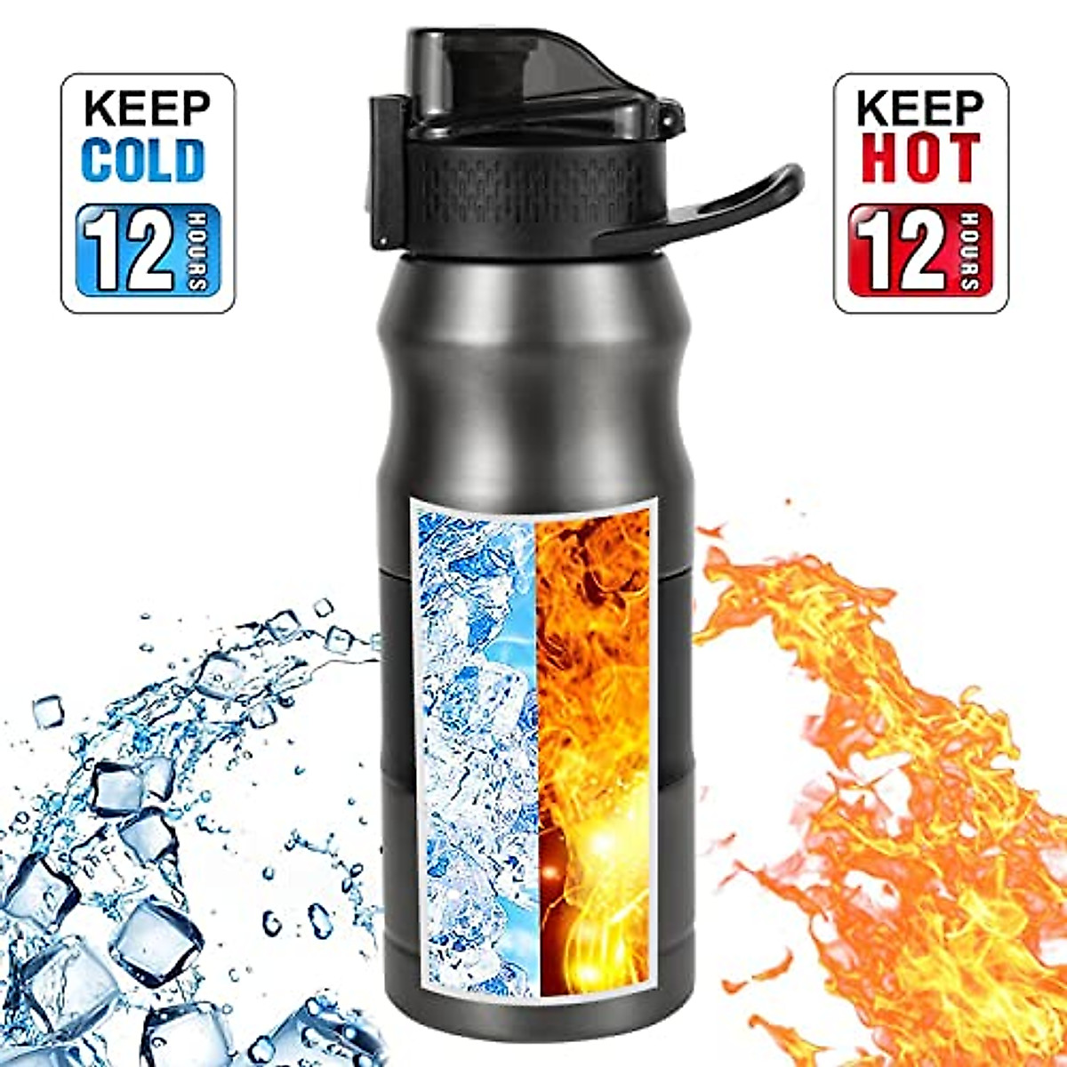Stainless Steel Insulated Bottle-Vacuum flask Water Bottles Coffee/Juice Cup with Leak Proof Lids,Double Walled Sport Travel Mug with Handle,Keeps Hot and Cold BPA Free 17oz (Black)