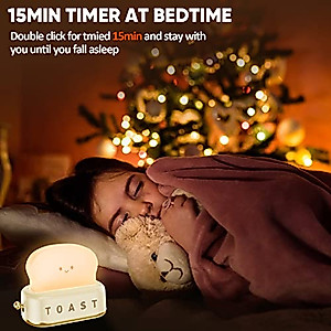 Cute Night Light, Kawaii Toast Night Lamp for Desk Decor, Table, Baby Nursery and Bedroom Room Decor Aesthetic, Dimmable Rechargeable Toaster Bread Lamp Gifts for Teens, Kids, Girls and Boys, Yellow